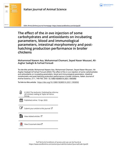 Pdf The Effect Of The In Ovo Injection Of Some Carbohydrates And Antioxidants On Incubating