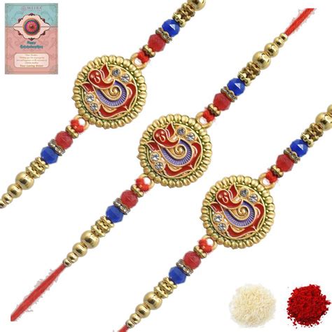 Spiritual Lord Ganesha Rakhis Set Of 3 Rakhi With Pack Of Roli Chawal N