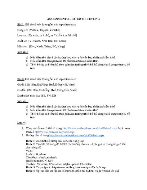 Assignment 3 Pairwise Testing Assignment 3 Pairwise Testing Bài 1