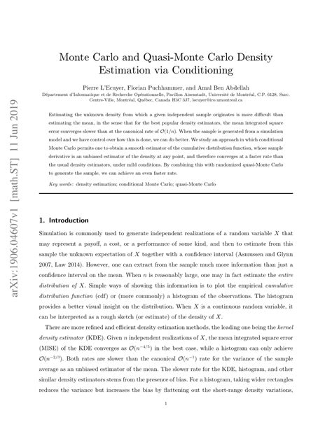 Pdf Monte Carlo And Quasi Monte Carlo Density Estimation Via Conditioning
