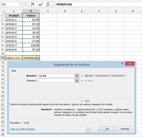 Fonction Excel Min