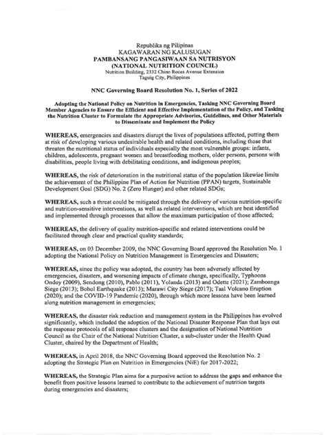 35 Nnc Gb Resolution No 1 Series 2022 Adopting The National Policy On Nutrition In
