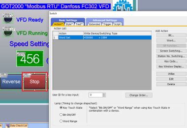 Mitsubishi HMI Modbus RTU Danfoss FC Tutorial Plc