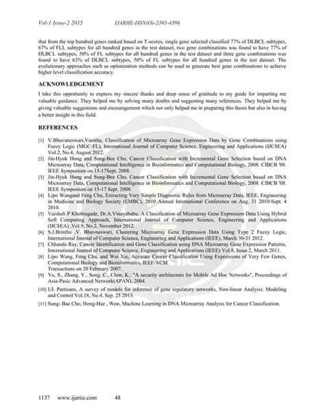 Classification Of Gene Expression Data By Gene Combination Using Fuzzy Logic Pdf