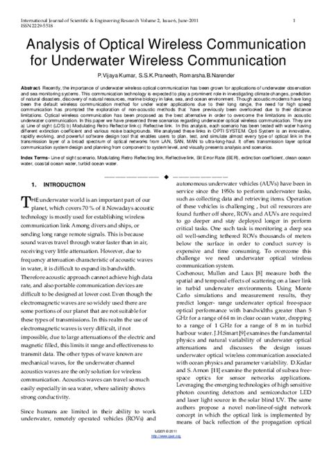 Pdf Analysis Of Optical Wireless Communication For Underwater Wireless Communication
