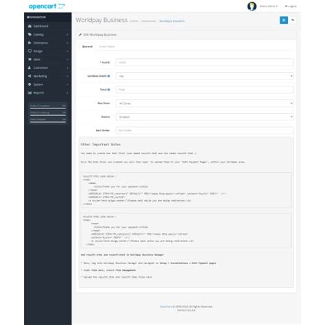 Opencart Worldpay Business