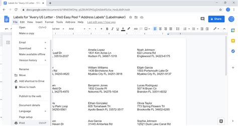 Google Docs Mailing Label Template