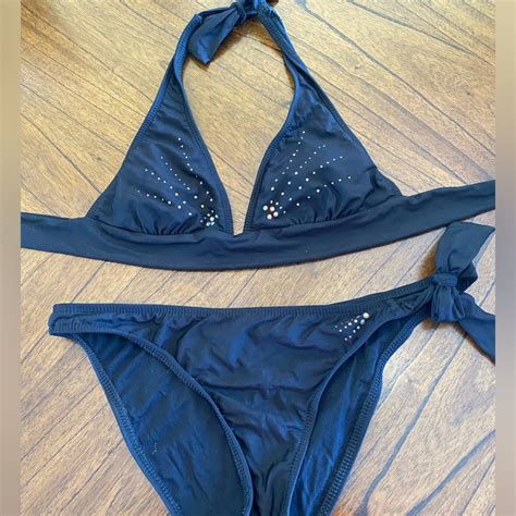 Guess Black Bikini W Crystal Details Gem