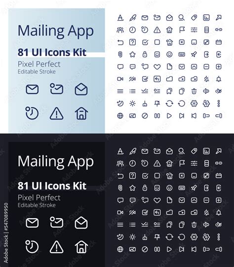Mailing App Pixel Perfect Linear Ui Icons Kit For Dark Light Mode Communication Outline