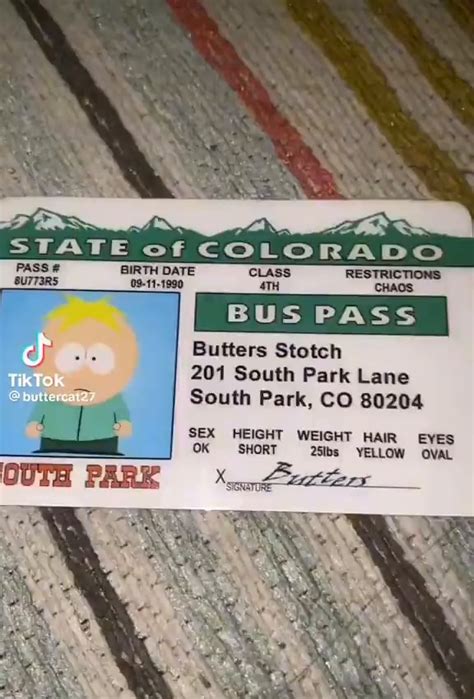 Bus Pass Lb State Of Butters Stotch 201 South Park Lane South Park Co