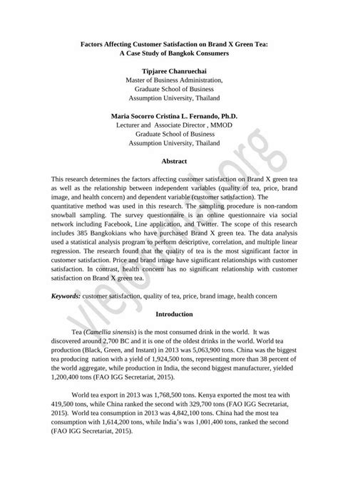 Pdf Factors Affecting Customer Satisfaction On Brand X Green Dokumen Tips