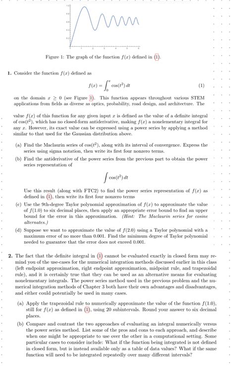Solved Figure 1 The Graph Of The Function Fx ﻿detined In