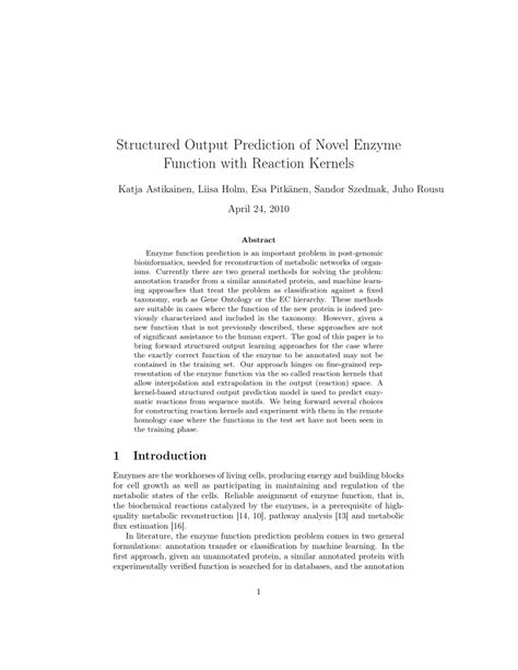 Pdf Structured Output Prediction Of Novel Enzyme Function With