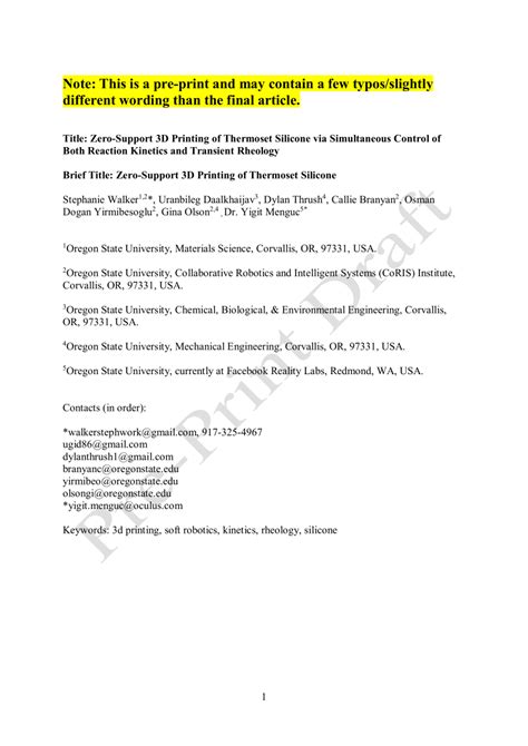 Pdf Zero Support 3d Printing Of Thermoset Silicone Via Simultaneous