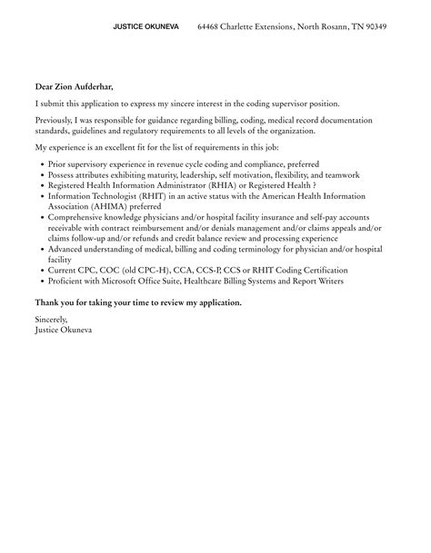 Coding Supervisor Cover Letter Velvet Jobs