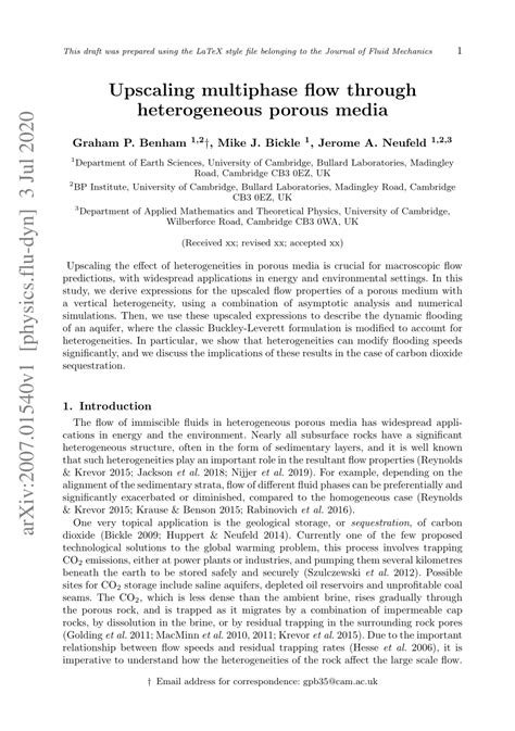 Pdf Upscaling Multiphase Flow Through Heterogeneous Porous Media