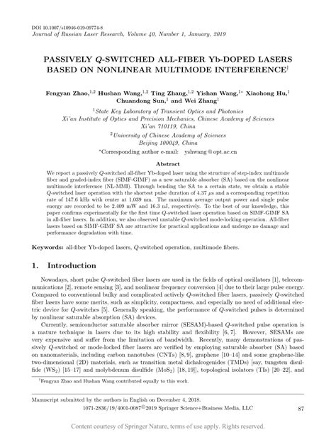 Passively Q Switched All Fiber Yb Doped Lasers Based On Nonlinear Multimode Interference