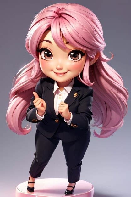 Premium Ai Image 3d Chibi A Woman In A Suit And Heels Giving A Thumbs Up Sign With Her Hand