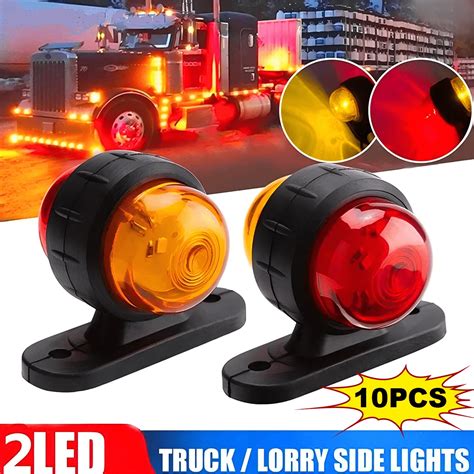 10pcs 12 24v Double Sided Car Truck Side Marker Light Red Amber Blinker