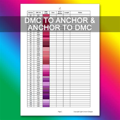 Dmc To Anchor Conversion Chart Pdf Instant Download Cross Stitch