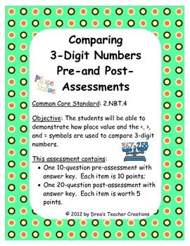 Comparing Two Digit Numbers Assessments By Drea S Teacher Creations