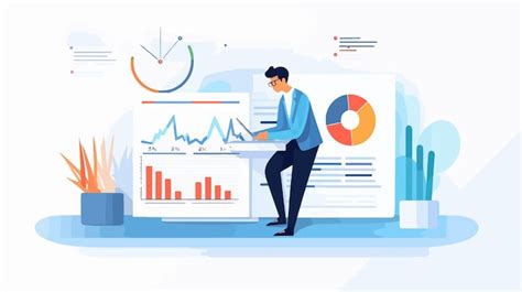 Professional Analysis Of Graphs And Charts Illustration With Character Holding A Magnifying