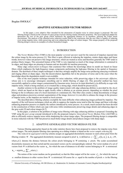 Pdf Adaptive Generalized Vector Median Filter