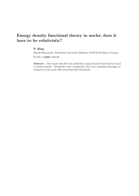 Pdf Energy Density Functional Theory In Nuclei Does It Have To Be Relativistic