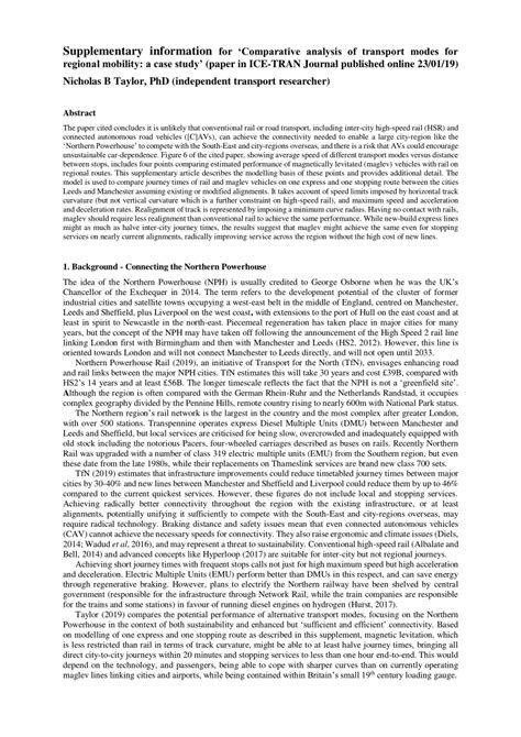 Pdf Supplementary Information For Comparative Analysis Of Transport Modes