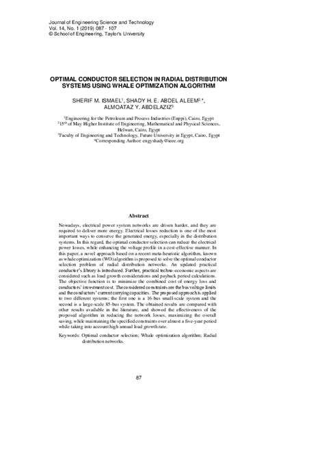 Pdf Optimal Conductor Selection In Radial Distribution Systems Using Whale Optimization Algorithm
