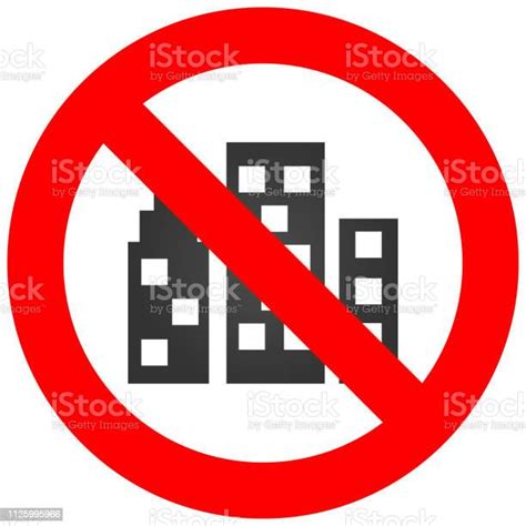 흰색 배경에 고립 시 아이콘 표시를 금지 도시는 금지 벡터 일러스트 레이 션 Megapolis 이미지에 사용할 수 없습니다 도시는 금지 개념에 대한 스톡 벡터 아트 및 기타