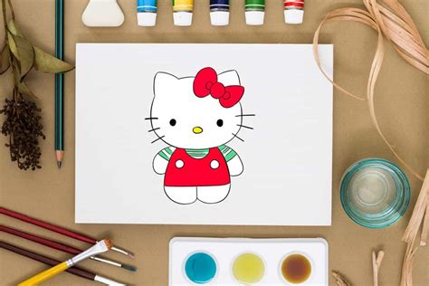آموزش تصویری نقاشی هلو کیتی کارتونی کودکانه