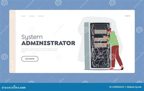 System Administrator Landing Page Template Sysadmin Servicing Server Rack Character Upkeeping