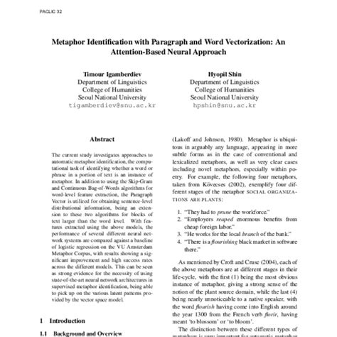 Metaphor Identification With Paragraph And Word Vectorization An Attention Based Neural