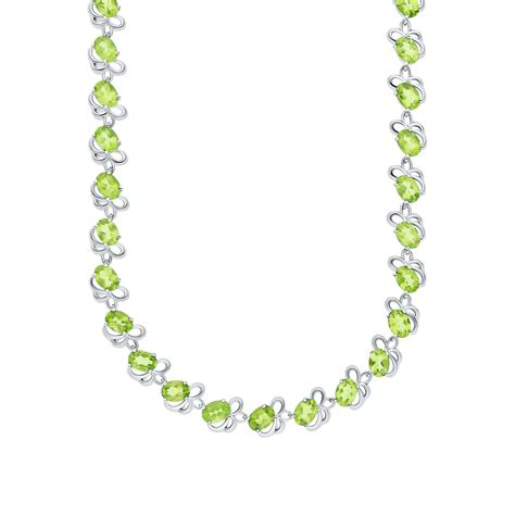 Серебряное колье с хризолитом ИНТАЛИЯ 6964-012-9: белое серебро 925 ...