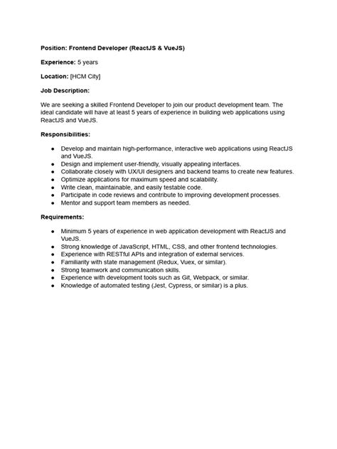 Frontend Developer Reactjs Vuejs Pdf