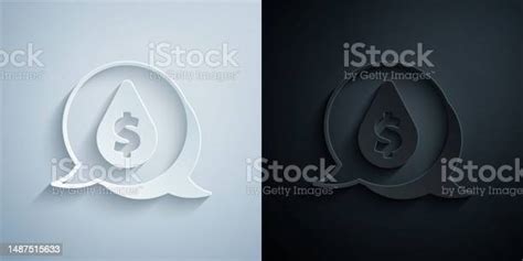 종이 는 회색과 검은 색 배경에 고립 된 달러 기호 아이콘으로 오일 드롭을 잘라 유가 석유 및 석유 산업 종이 아트 스타일 벡터 0명에 대한 스톡 벡터 아트 및 기타 이미지