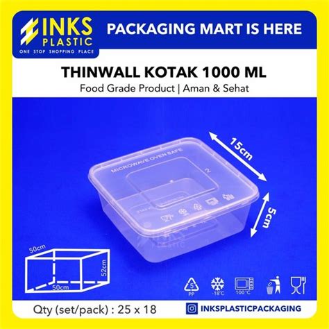 Jual Thinwall 1000ml Kotak Square Food Container Plastik 1000 Ml 450