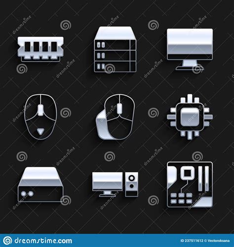 Set Computer Mouse Monitor Motherboard Digital Chip Processor With