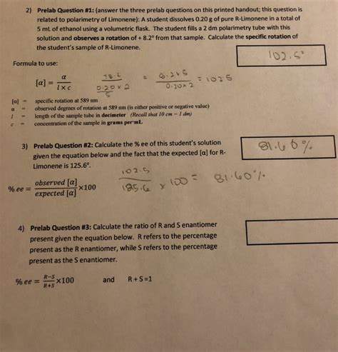 solved prelab question 1 answer the three prelab