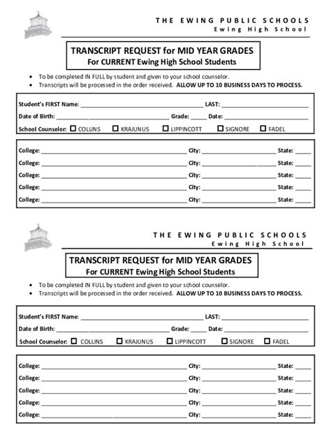 Fillable Online Counseling Department Records Transcript Request Fax