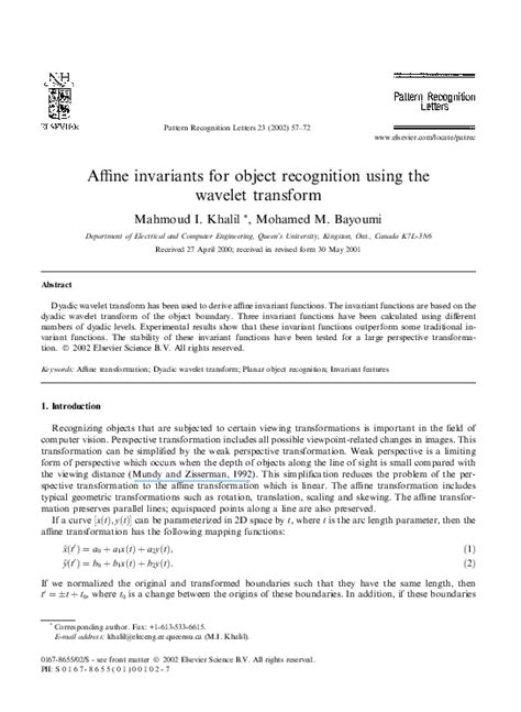 Pdf Affine Invariants For Object Recognition Using The Wavelet