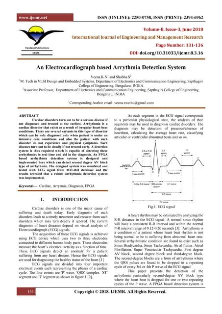 An Electrocardiograph Based Arrythmia Detection System Pdf