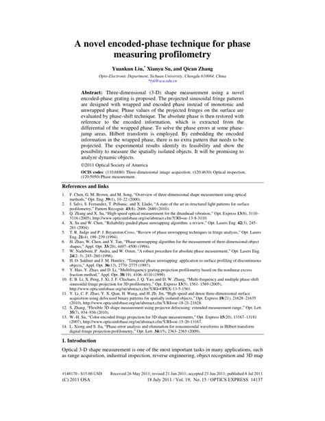 Pdf A Novel Encoded Phase Technique For Phase Measuring Profilometry