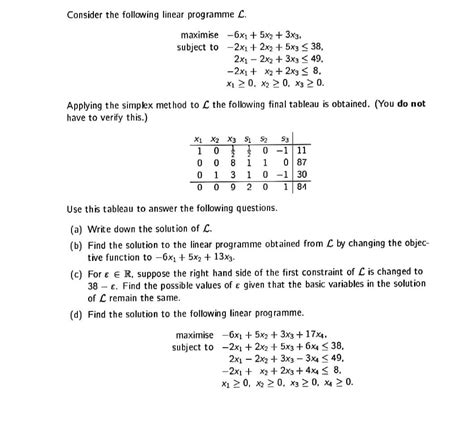 Solved Consider The Following Linear Programme L Maximise