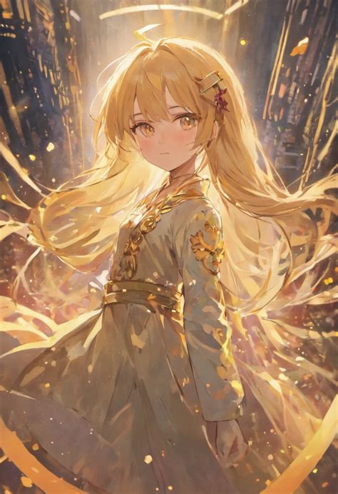 키 157cm，17세 소녀，백인，살색 머리카락과 큰 웨이브 허리 길이의 머리카락，앞머리 있음，황금빛 눈 Seaart Ai