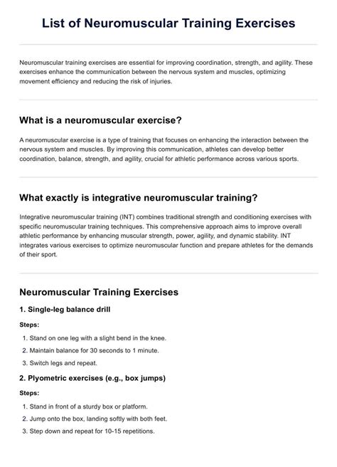 List Of Neuromuscular Training Exercises And Example Free Pdf Download