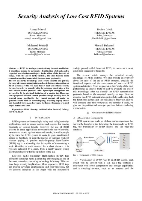 Pdf Security Analysis Of Low Cost Rfid Systems