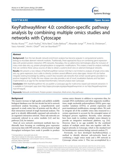 Pdf Keypathwayminer 40 Condition Specific Pathway Analysis By Combining Multiple Omics