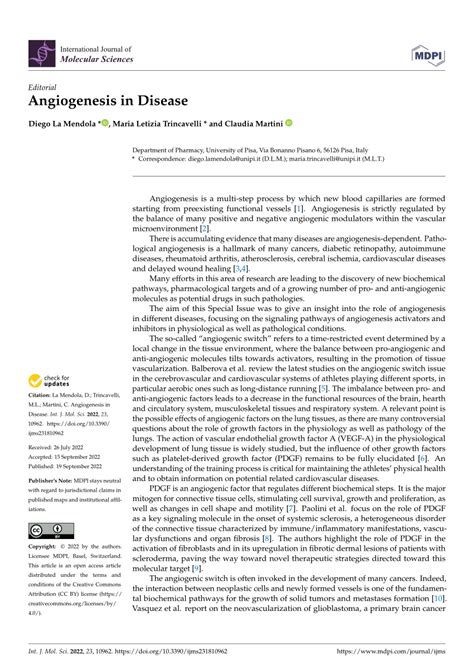 Pdf Angiogenesis In Disease
